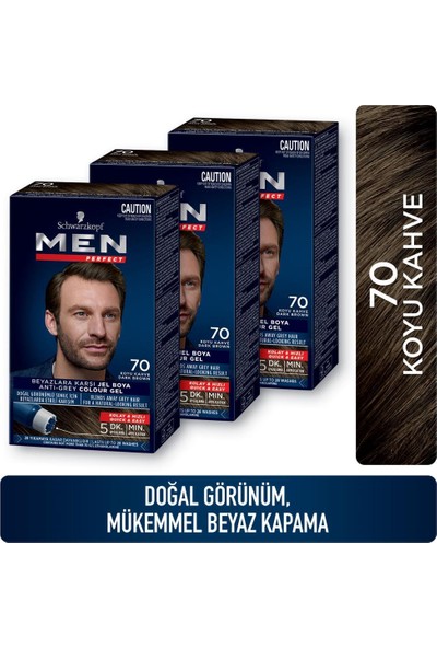 Men Perfect Saç Boyası 70 Koyu Kahve x 3 Adet