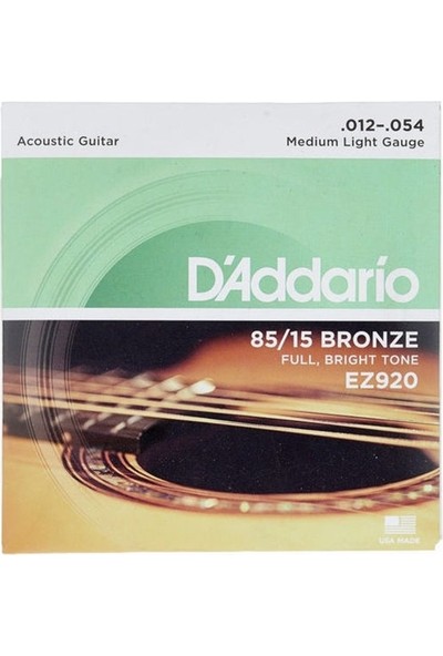 Daddarıo EZ920 Akustik Gitar Tel Seti, 85/15 Bronze, Medıum Lıght Daddarıo EZ920 Akustik Gitar Tel Seti, 85/15 Bronze, Medıum Lıght
