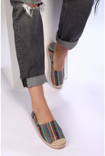 Kadın Gökkuşağı Keten Espadril
