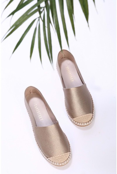 Kadın Altın Cilt Espadril Kadın Altın Cilt Espadril