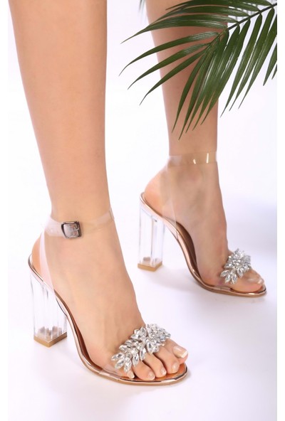 Kadın Rose Şeffaf Taşlı Topuklu Ayakkabı