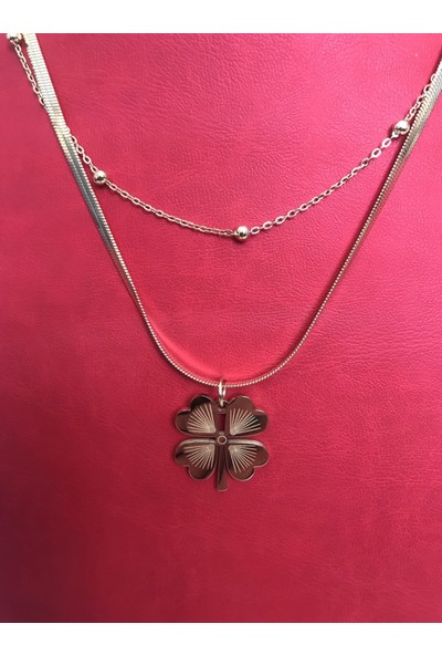 Nilüfer Top ve Italyan Ezme Zincirli Yonca Sallantılı Çelik Kolye