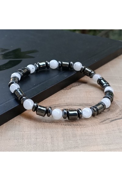 Optimoon Hematit - Ay Taşı Doğal Taş Bileklik