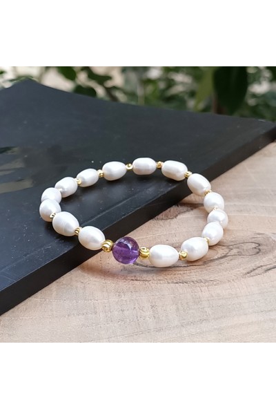 Optimoon Sakız Inci Ametist Detay Bileklik Optimoon Sakız Inci Ametist Detay Bileklik