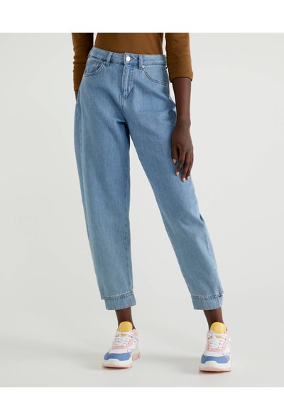 Benetton Paçası Çıtçıtlı Crop Jean Pantolon