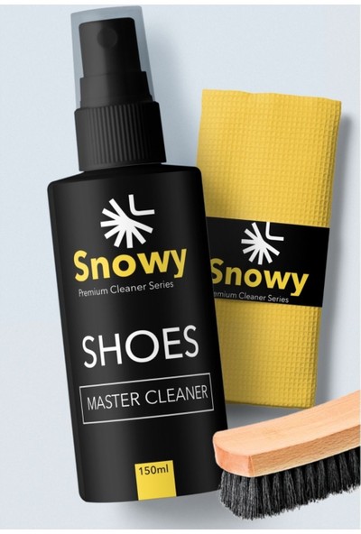 Snowy Shoes Master Cleaner Temizleme Spreyii & Fırça & Finish Bezi ile Ayakkabı Temizliği 3lü Set