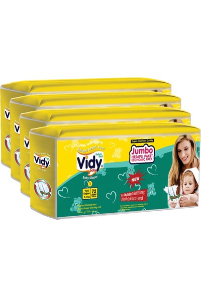 Vidy Baby Vidybaby Yenidoğan 288 Adet Bebek Bezi Jumbo Ekonomik Paket 1 Beden 72*4 / 2-5 kg Vidy Baby Vidybaby Yenidoğan 288 Adet Bebek Bezi Jumbo Ekonomik Paket 1 Beden 72*4 / 2-5 kg