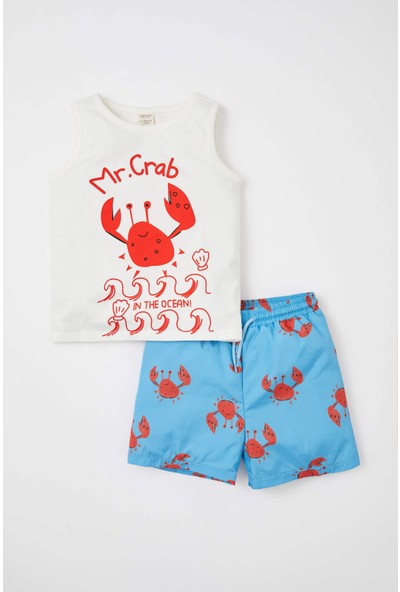 DeFacto Erkek Bebek Yengeç Baskılı Kolsuz Tişört Yüzme Şort Takım W8545A222HS DeFacto Erkek Bebek Yengeç Baskılı Kolsuz Tişört Yüzme Şort Takım W8545A222HS