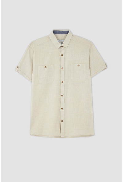 DeFacto Slim Fit Polo Yaka Poplin Kısa Kollu Gömlek N9073AZ22SM DeFacto Slim Fit Polo Yaka Poplin Kısa Kollu Gömlek N9073AZ22SM