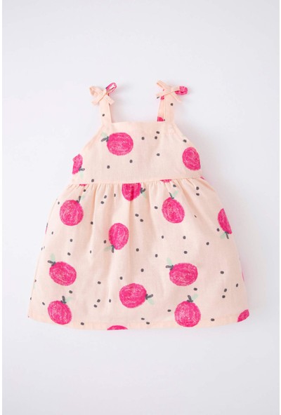DeFacto Kız Bebek Regular Fit Askılı Keten Görünümlü Elbise Y6913A222SM
