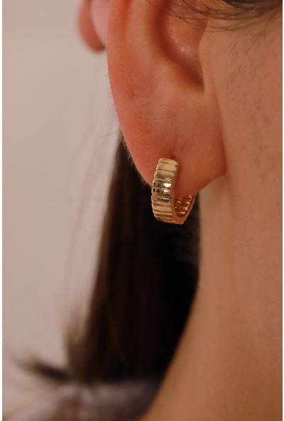 Aydın Kuyumculuk 14 Ayar Altın,çizgili Halka Küpe AGKP454