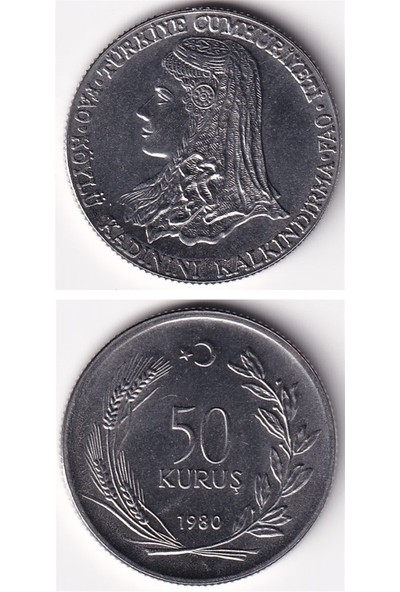 Benim Koleksiyonum F.a.o. 50 Kuruş (1980) “köylü Kadınını Kalkındırma” Çil Eski Madeni Para