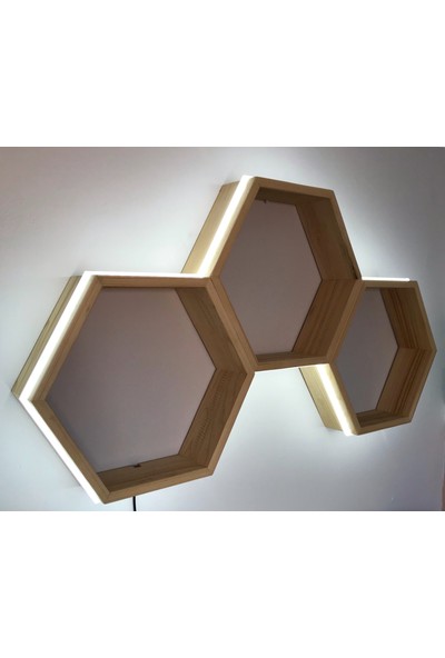 Edgo Ahşap Altıgen Ledli Raf