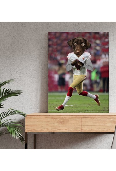 Evcil Dostlara Özel Amerikan Futbol Oyuncusu Tasarımlı Portre Kanvas Tablo 30X50CM-1
