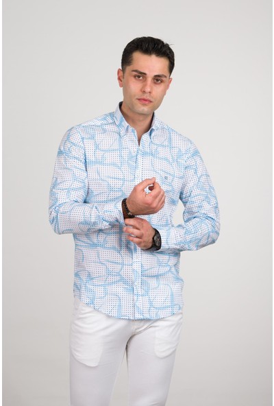 Ecer Regular Fit Desenli Pamuklu Uzun Kol Erkek Gömlek