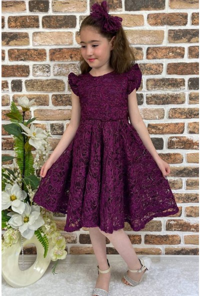 Tarz Çocuk Kız Çocuk Güpürlü Simli Abiye Elbise