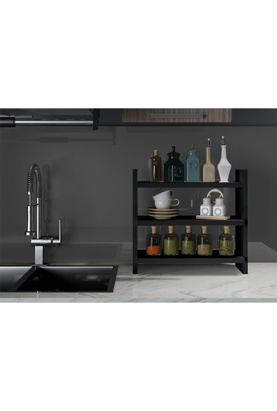 Sanal Mobilya Darvin Çok Amaçlı Mutfak Rafı Larex Siyah - Tezgah Üstü Baharatlık