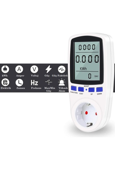 UniChrome Işıklı Wattmetre Priz Tipi 16A 3680W Enerji Sarfiyat Ölçer Tüketim Ölçer UniChrome Işıklı Wattmetre Priz Tipi 16A 3680W Enerji Sarfiyat Ölçer Tüketim Ölçer