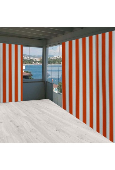 Ceylan Home Balkon Perdesi Turuncu Beyaz Çizgili 500X240