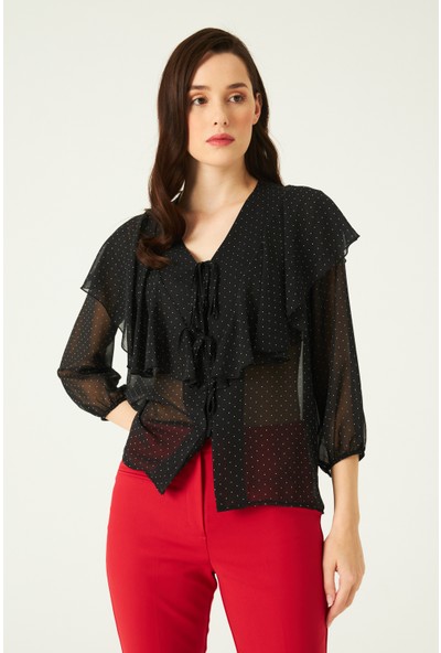 Gusto Puanlı Bluz - Siyah