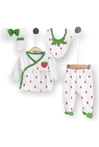 BKM22 Kız Bebek Çilekli 5'li Hastane Çıkış Set