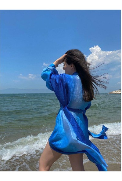 Senem Neyiş Özel Tasarım Krinkıl Saten Kuşaklı Kimono