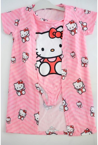 Rapapa Kız Çocuk Hello Kity Mayo Pareo Takım Pembe 2705-