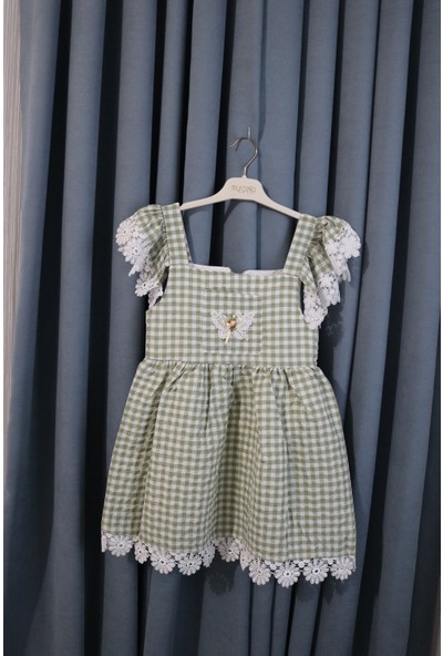 Myrcello Kareli Güpür Detaylı Elbise Yeşil