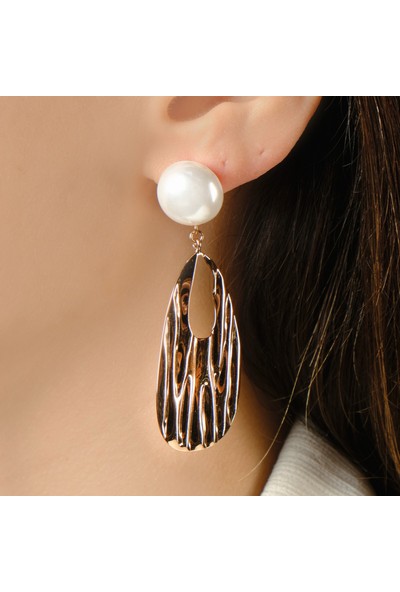 Lekka Design Kadın Kararmaz Lüks Incili Sallanan Oval Küpe