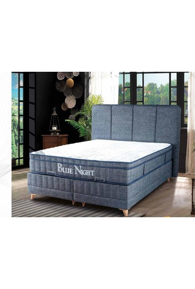 Sleeprime Blue Night Çift Kişilik Baza Başlık Torba Yaylı Yatak Seti- Lacivert Sleeprime Blue Night Çift Kişilik Baza Başlık Torba Yaylı Yatak Seti- Lacivert