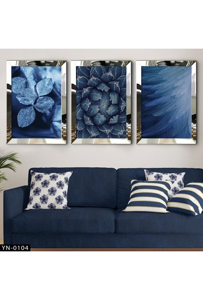 CK Tasarım Yaprak Kuş Tüğü Mavi Sanatsal Çalışma Gümüş Ayna Çerçeveli Tablo 3'lü Set CK Tasarım Yaprak Kuş Tüğü Mavi Sanatsal Çalışma Gümüş Ayna Çerçeveli Tablo 3'lü Set