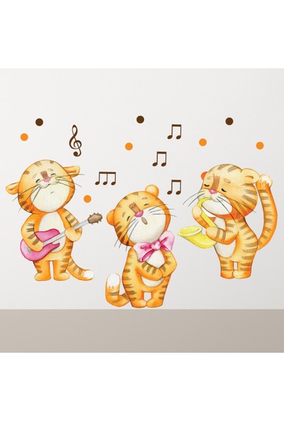 Dizayn All Suluboya Müzisyen Kaplanlar Çocuk Odası Duvar Sticker