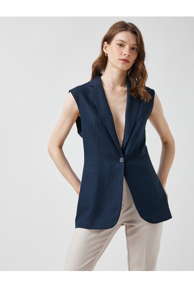 Koton Tek Düğmeli Yelek Keten Karışımlı