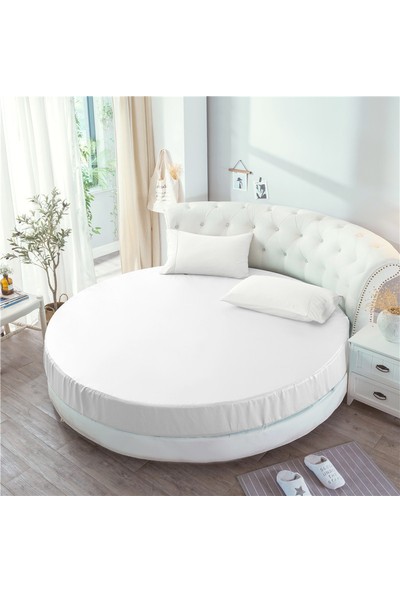 Babylee Çift Kişilik Likralı Yuvarlak Yatak Çarşaf Takımı 220X220 Beyaz