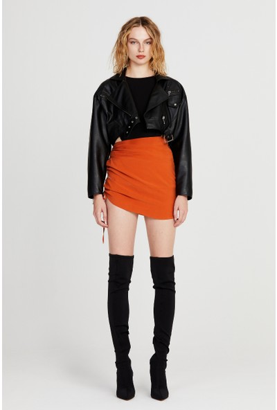 I am not basic Kadın Kiremit Yırtmaçlı Mini Ellie Etek