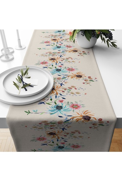 M&M Collection Çiçekli Dekoratif Runner Masa Örtüsü