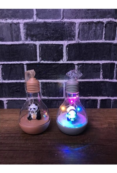 NVZ Panda Tasarımlı Işıklı Müzikli Cam Fanus Dekoratif Hediyelik