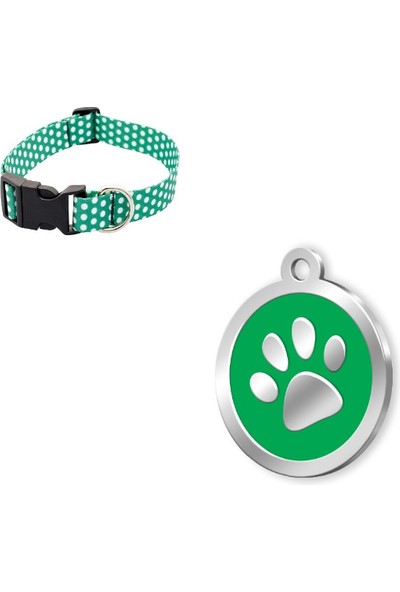 Mineli Seri Pati Desenli Künye Yeşil+Yeşil Puantiyeli Köpek Tasması 25-40CM Mineli Seri Pati Desenli Künye Yeşil+Yeşil Puantiyeli Köpek Tasması 25-40CM