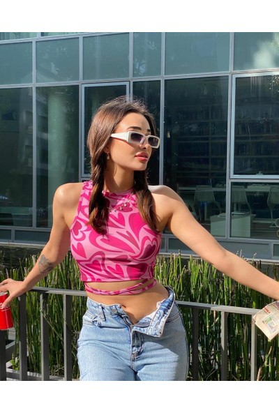 JDR Belden Bağlamalı Kolsuz Tül Bluz