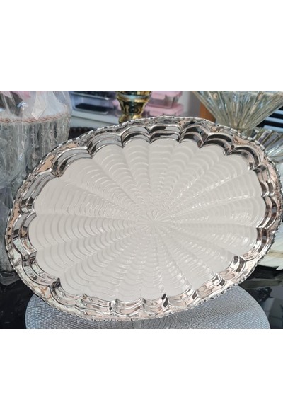 Sembol Gümüş Detaylı Porselen 41*28CM Oval Sunum Tabak ELEGANT-240 Sembol Gümüş Detaylı Porselen 41*28CM Oval Sunum Tabak ELEGANT-240