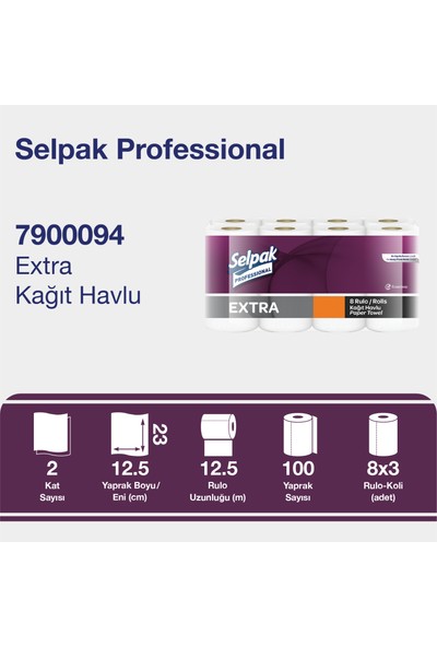 Selpak Professional Extra Rulo Kağıt Havlu 8'li 3 Paket Selpak Professional Extra Rulo Kağıt Havlu 8'li 3 Paket