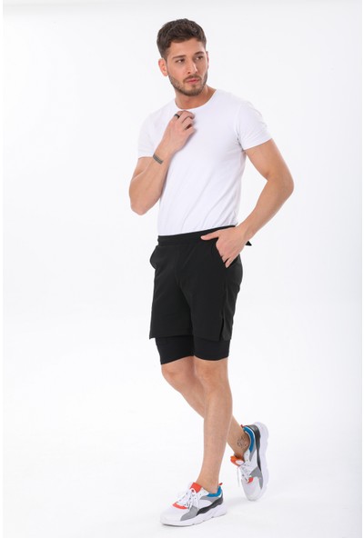 Setiza Unisex 2 In 1 Spor Fitness ve Antrenman Taytlı Sporcu Şortu
