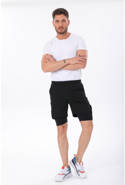 Setiza Unisex 2 In 1 Spor Fitness ve Antrenman Taytlı Sporcu Şortu