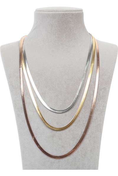 Tokahane Bijuteri Tokahane Düz Üç Sıra Çelik Kadın Kolye