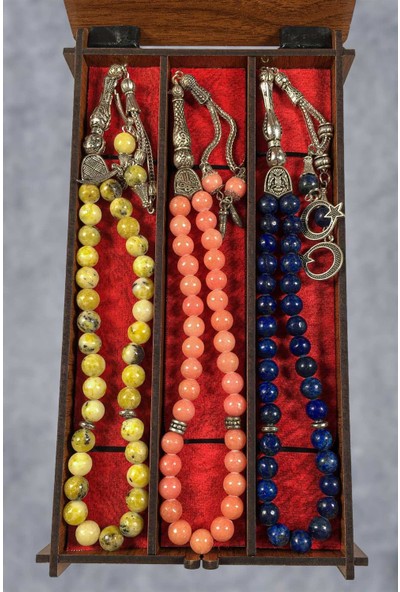 Tesbihkenti Ahşap Kutuda 3'lü Doğal Taş Tesbih