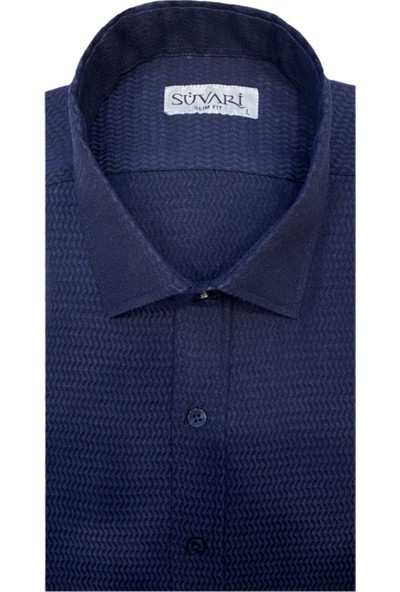 Süvari Slim Fit Desenli Lacivert Gömlek Süvari Slim Fit Desenli Lacivert Gömlek