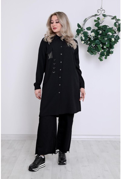 Kqupe Nisaca Cep Detaylı Büyük Beden Tunik Siyah Kqupe Nisaca Cep Detaylı Büyük Beden Tunik Siyah