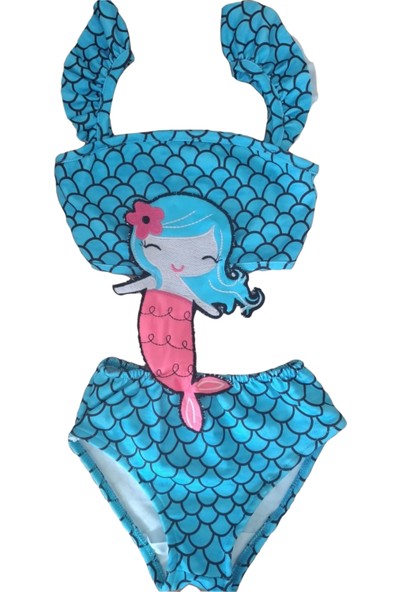 My Kids Denizkızı Baskılı Mavi Kız Bebek-Çocuk Mayokini