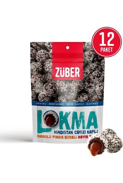 Züber Lokma Hindistan Cevizi Kaplı Kakaolu Fındık Ezmeli Meyve Topu 12 x 96 gr Züber Lokma Hindistan Cevizi Kaplı Kakaolu Fındık Ezmeli Meyve Topu 12 x 96 gr