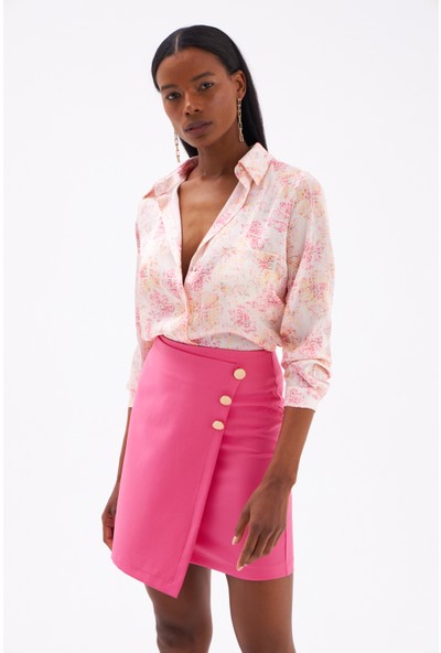 Sateen Desenli Salaş Gömlek - Pudra